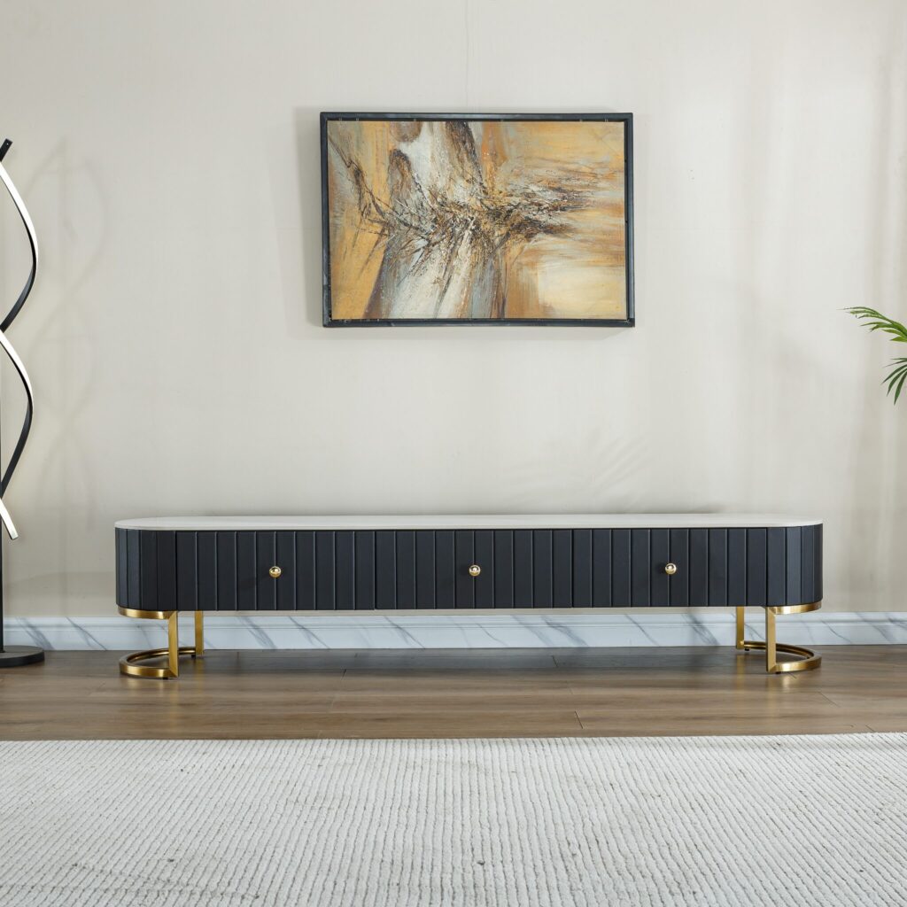 Rhea Luxury Sintered Stone Top TV Unit with Gold Legs