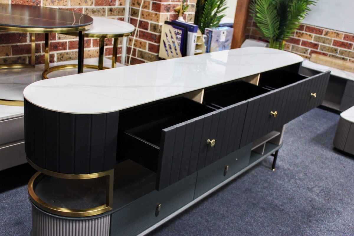 Rhea Sintered stone Top TV unit Gold Legs - Easy Home Furniture