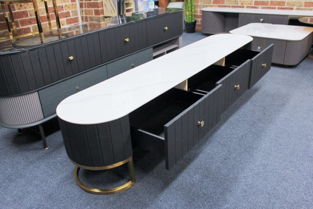 Rhea Sintered stone Top TV unit Gold Legs - Easy Home Furniture