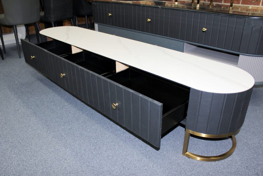 Rhea Sintered stone Top TV unit Gold Legs - Easy Home Furniture