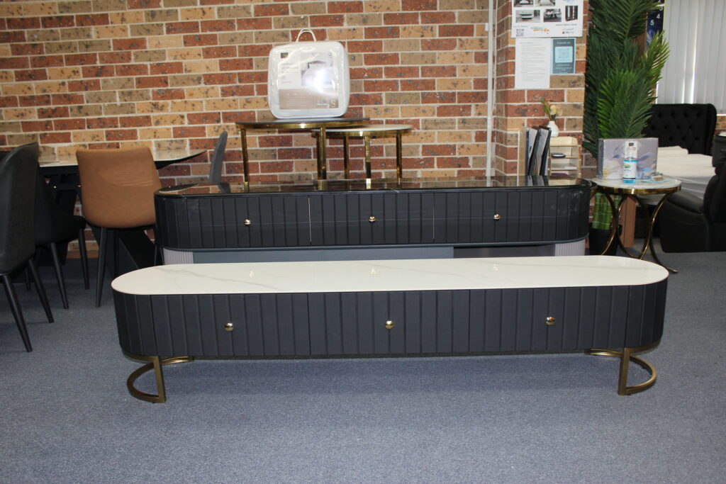 Rhea Sintered stone Top TV unit Gold Legs - Easy Home Furniture