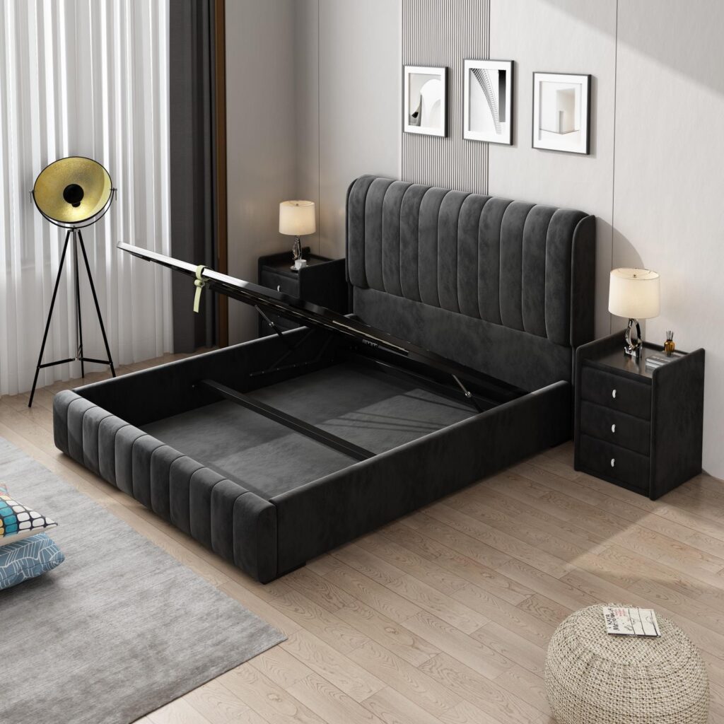 Luxurious King Gas Lift Bed Frame: Europa Velvet Black