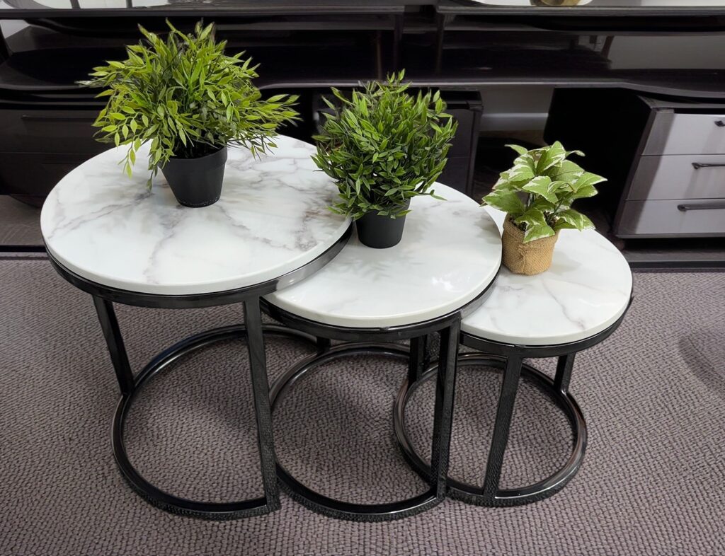 Kari Exclusive 3 Piece Nesting Side Tables Round Marble Top